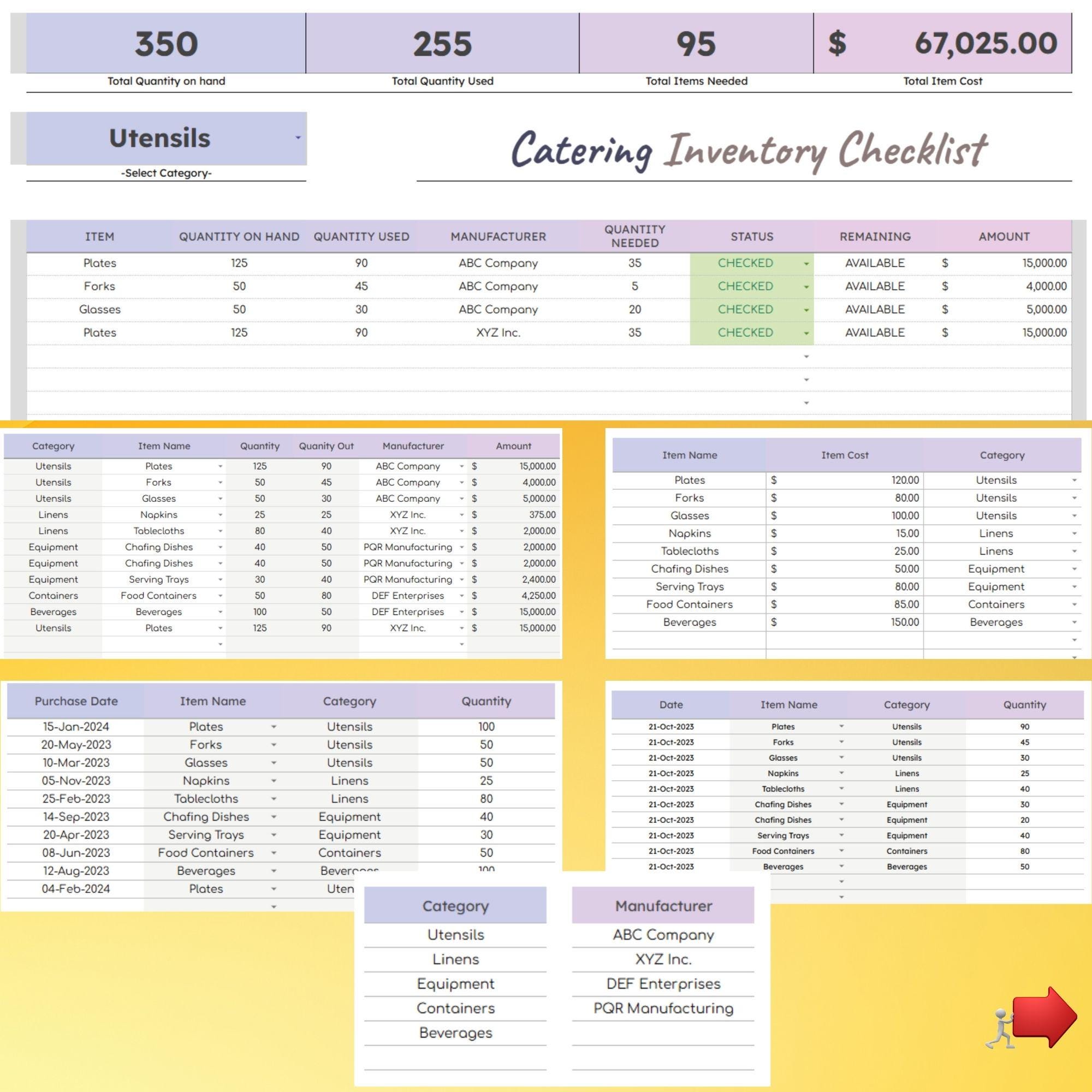 Catering Inventory Checklist Template, Event Supply Tracker, Food ...