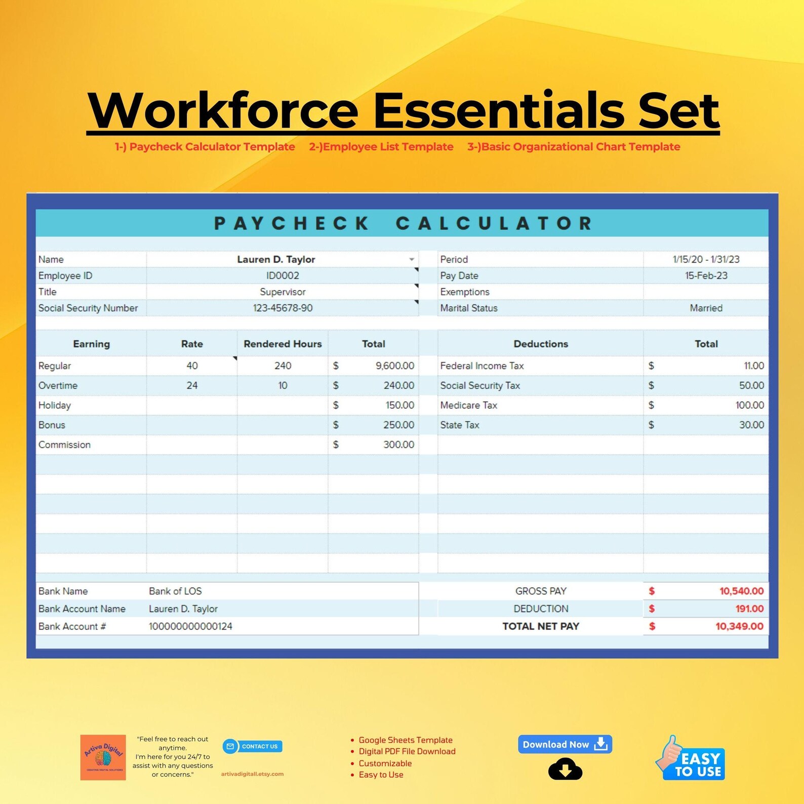 Workforce Essentials Set, Paycheck Calculator, Employee List ...