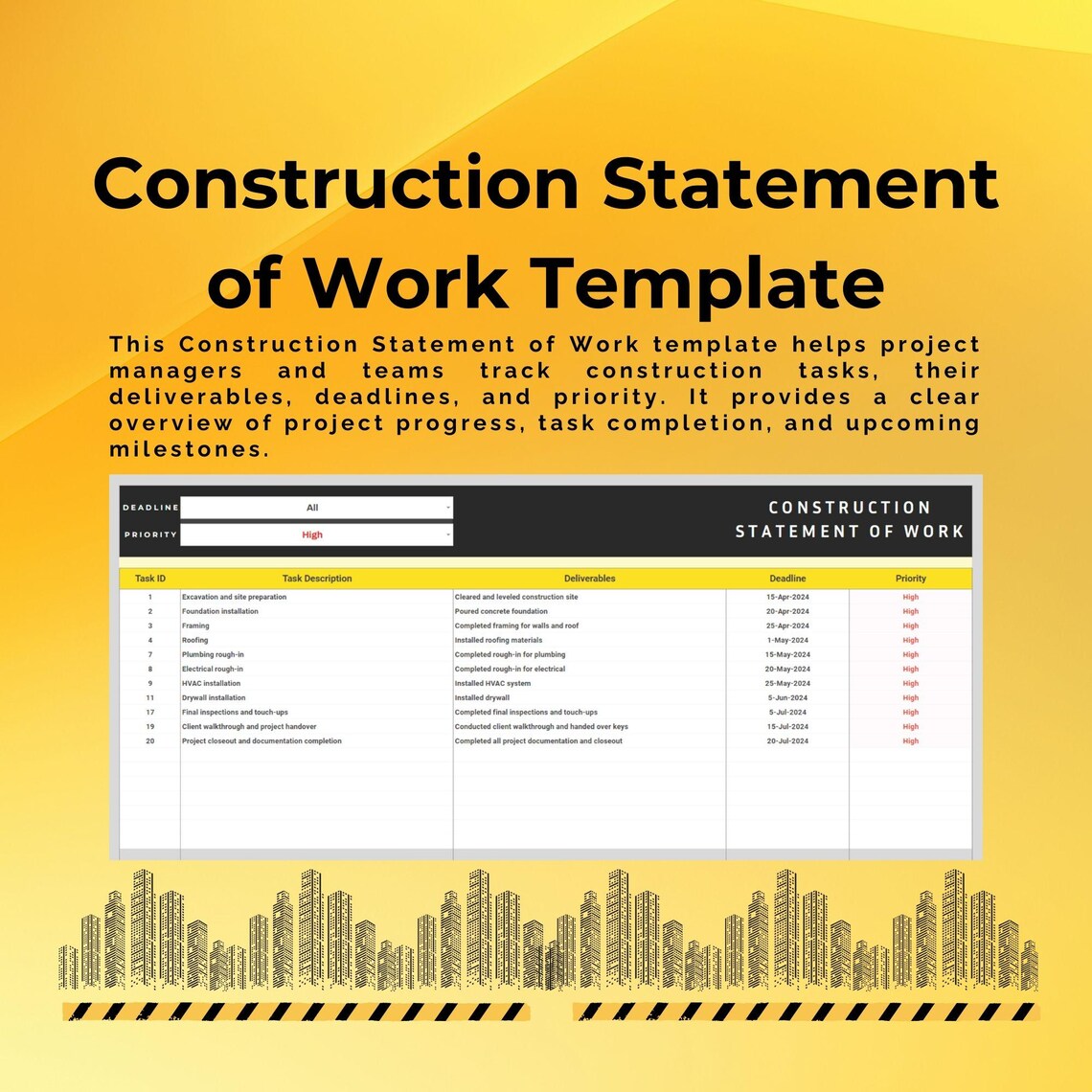 Construction Statement of Work Template, Google Sheets for Project ...