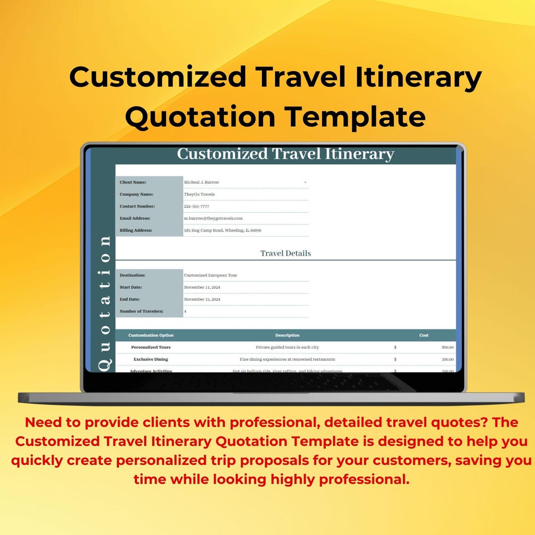 Customized Travel Itinerary Quotation Template, Editable Google Sheets ...