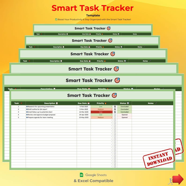 Smart Task Tracker, Google Sheets To-do List, Task Management Spreadsheet, Productivity Planner ...