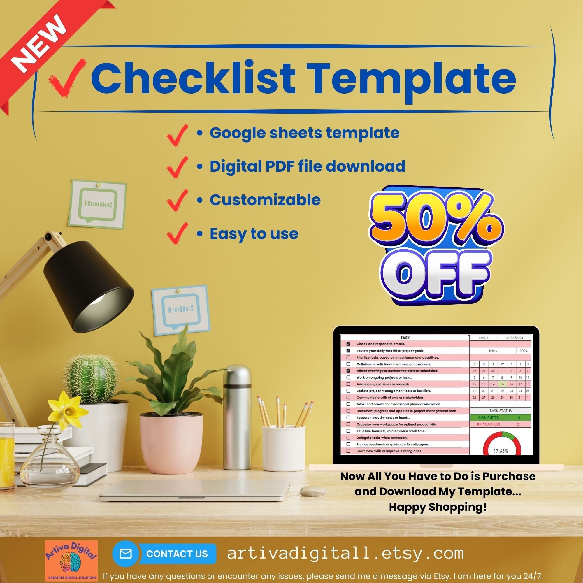 Checklist Template, Google Sheets, Task Manager, To-do List, Daily ...