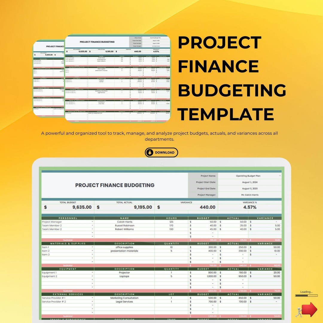 Project Finance Budgeting Template | Track Project Costs, Budget Vs ...
