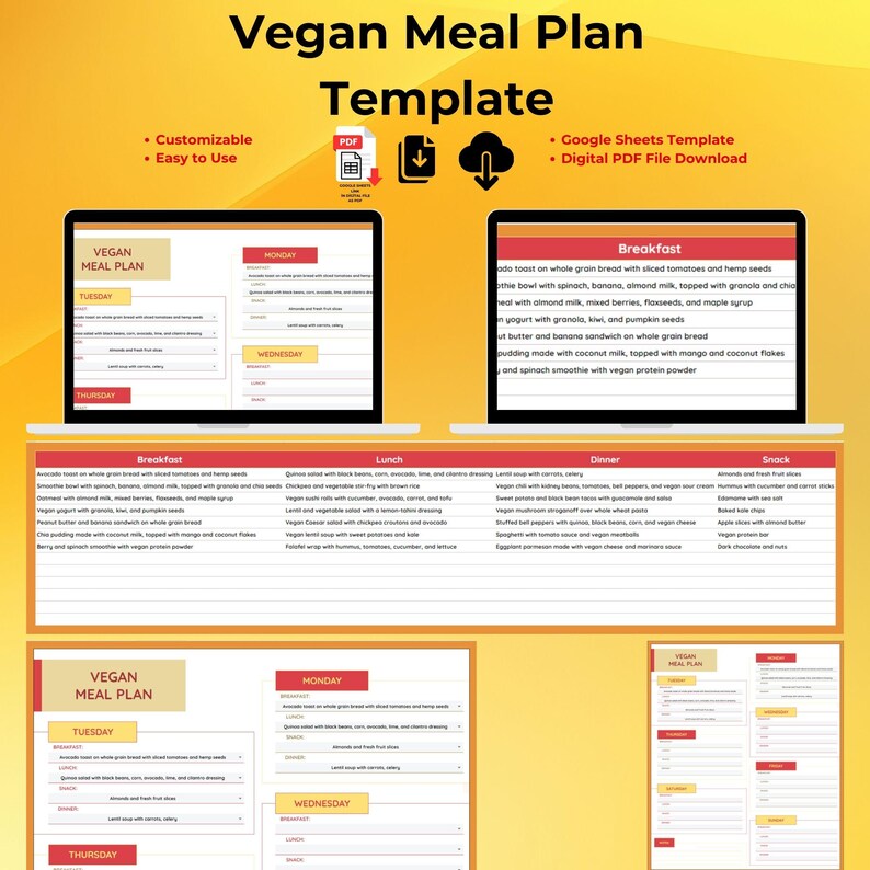 Vegan Meal Plan Template, Google Sheets Weekly Planner, Plant-based ...