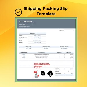 Shipping Packing Slip Template, Editable Google Sheets Packing Slip ...