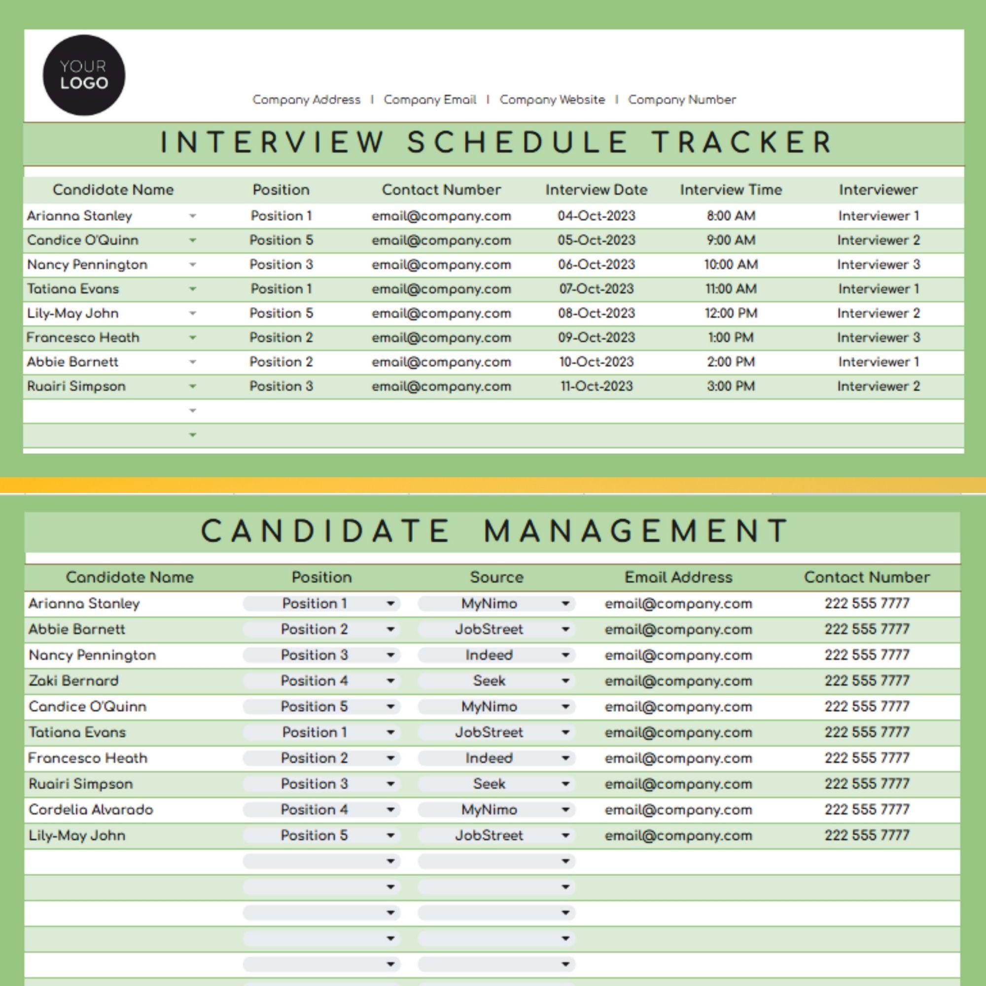 Interview Schedule Tracker HR Template, Google Sheets Template for ...