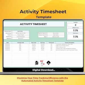 Activity Timesheet Template, Google Sheets, Track Work Hours, Employee ...