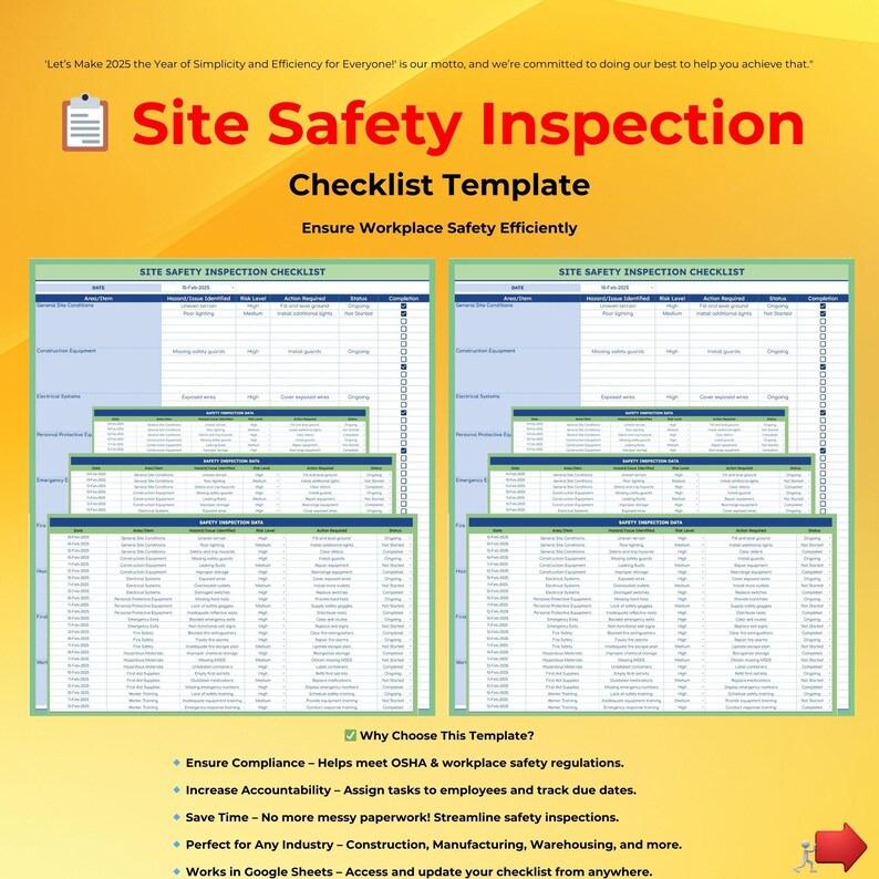 Site Safety Inspection Checklist Template, Workplace Safety Audit, OSHA ...