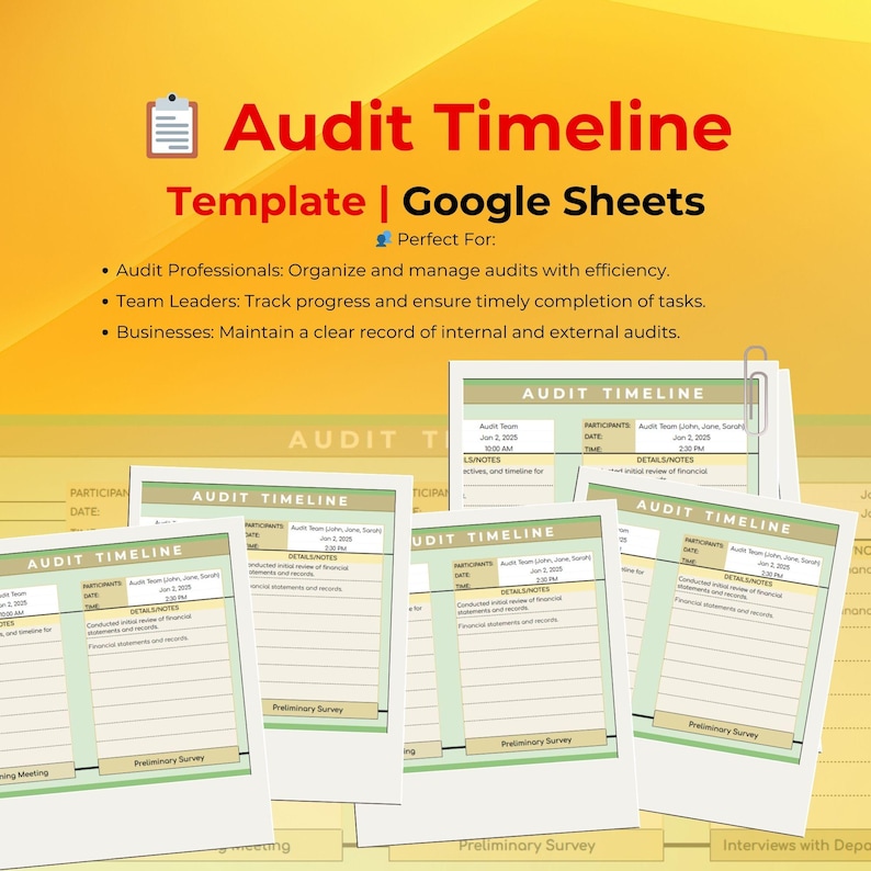 Audit Timeline Template, Google Sheets Editable Template, Audit Planner ...