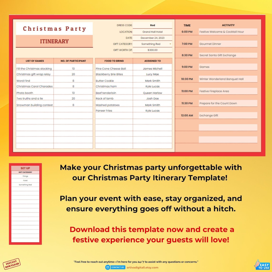 Christmas Party Itinerary Template Google Sheets | Plan Holiday Event ...