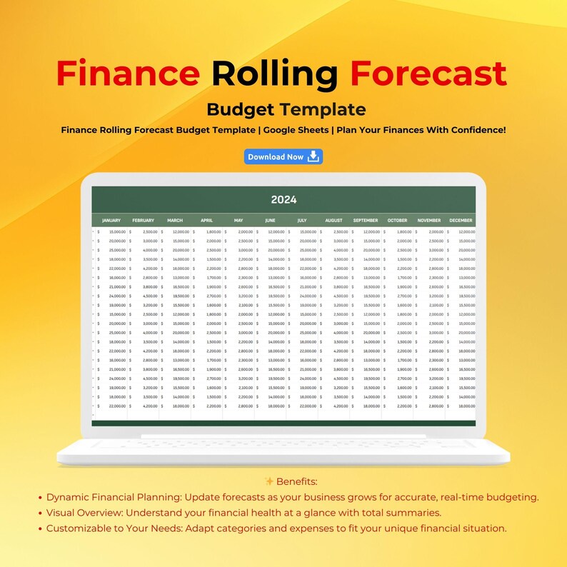 Finance Rolling Forecast Budget Template, Google Sheets Editable Tool ...