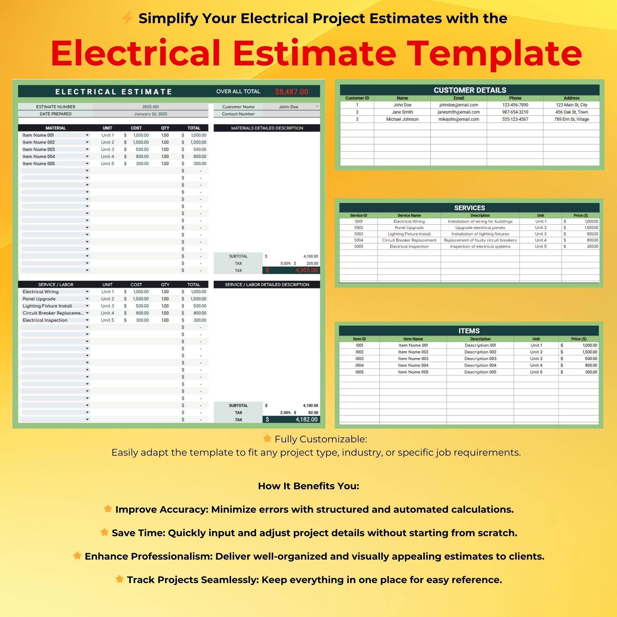 Electrical Estimate Template, Google Sheets for Cost Estimation ...