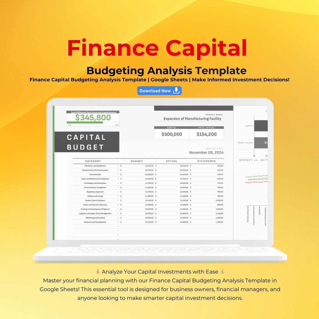 Finance Capital Budgeting Analysis , Google Sheets Editable Tool ...