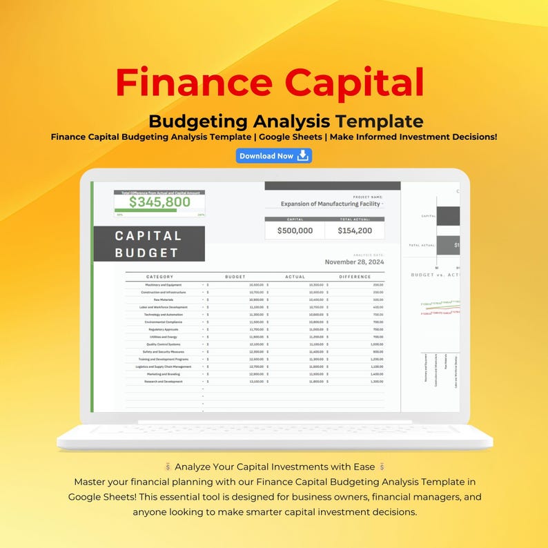 Finance Capital Budgeting Analysis , Google Sheets Editable Tool ...