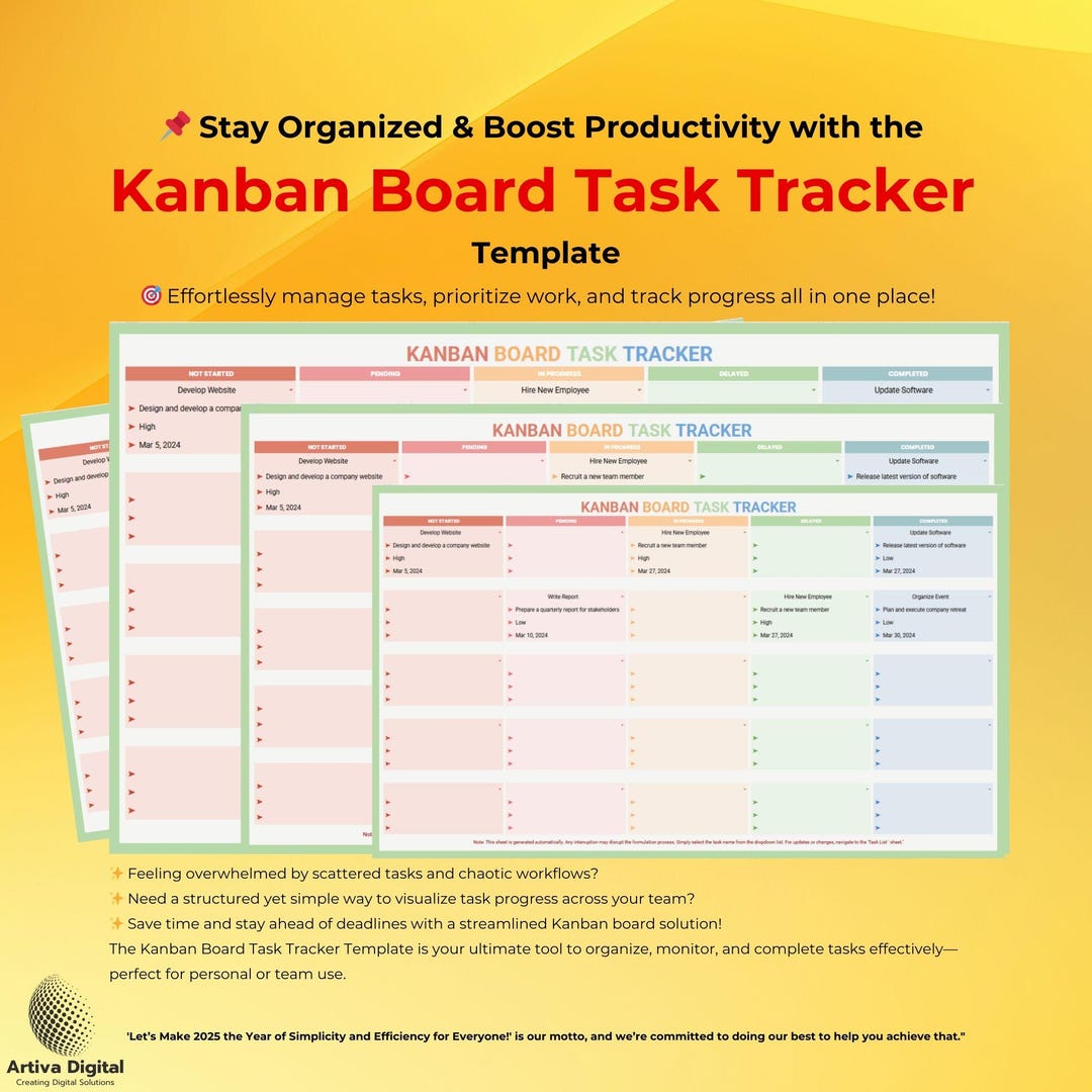 Kanban Board Task Tracker Template, Google Sheets for Project ...