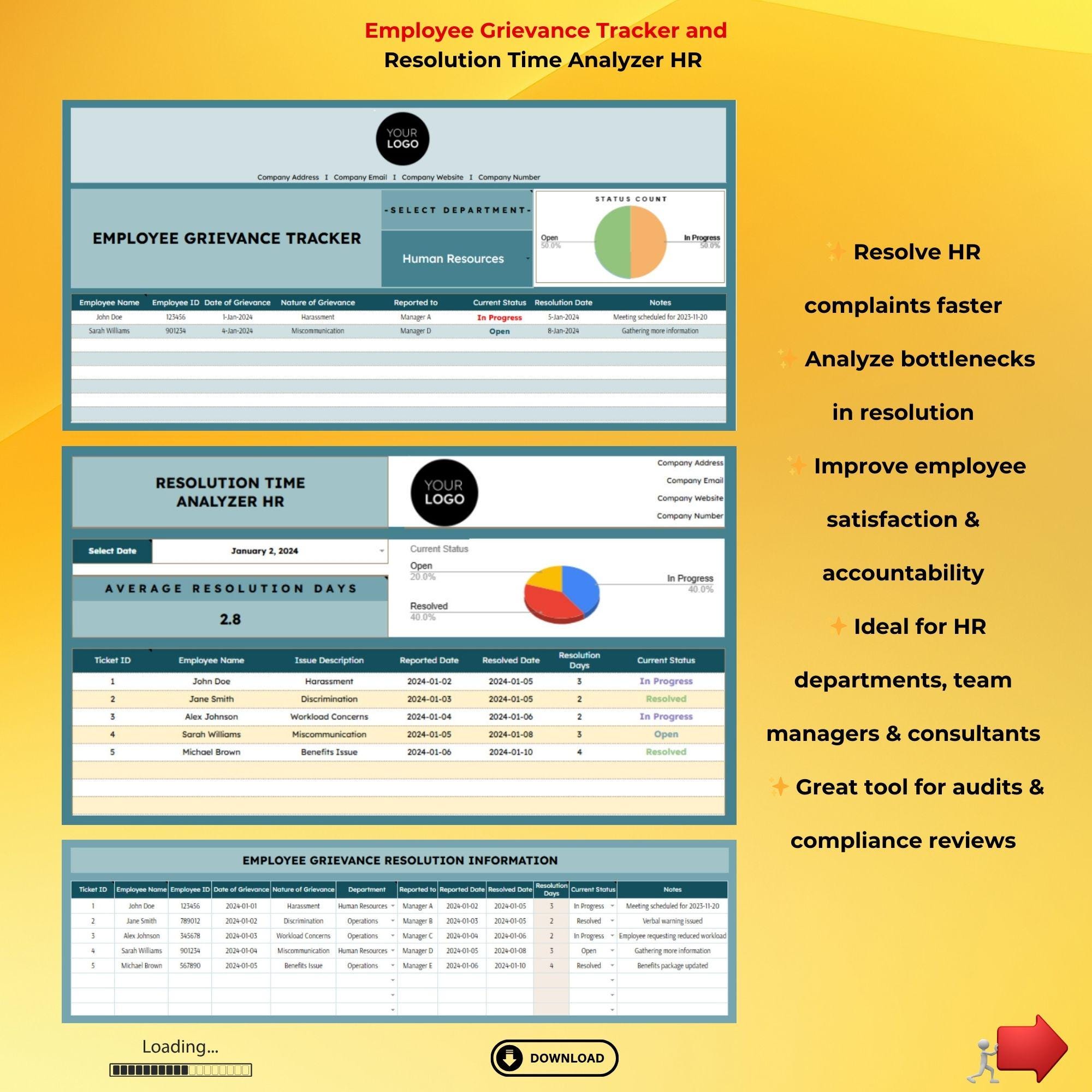 Employee Grievance Tracker and Resolution Time Analyzer HR, Google Sheets Complaint Log, HR ...