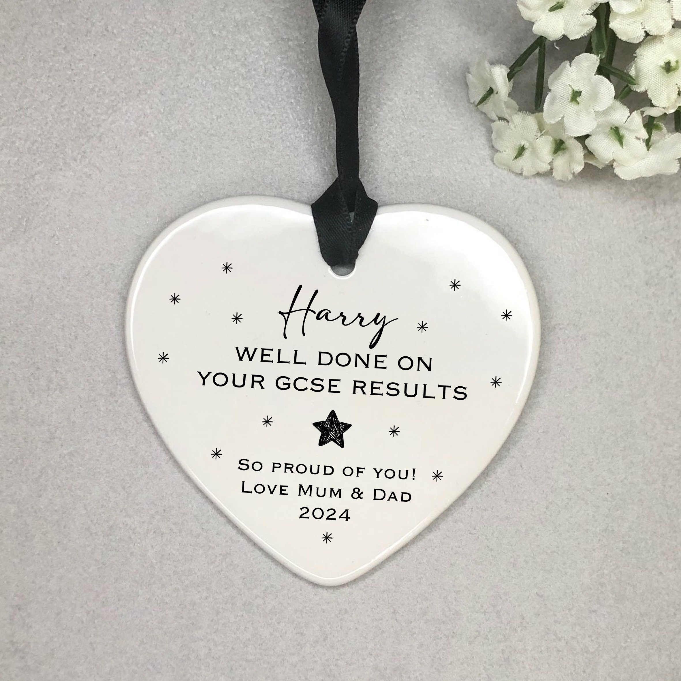 Personalised Pass Exams Gift Keepsake Tag Gift Ceramic Heart Ornament ...