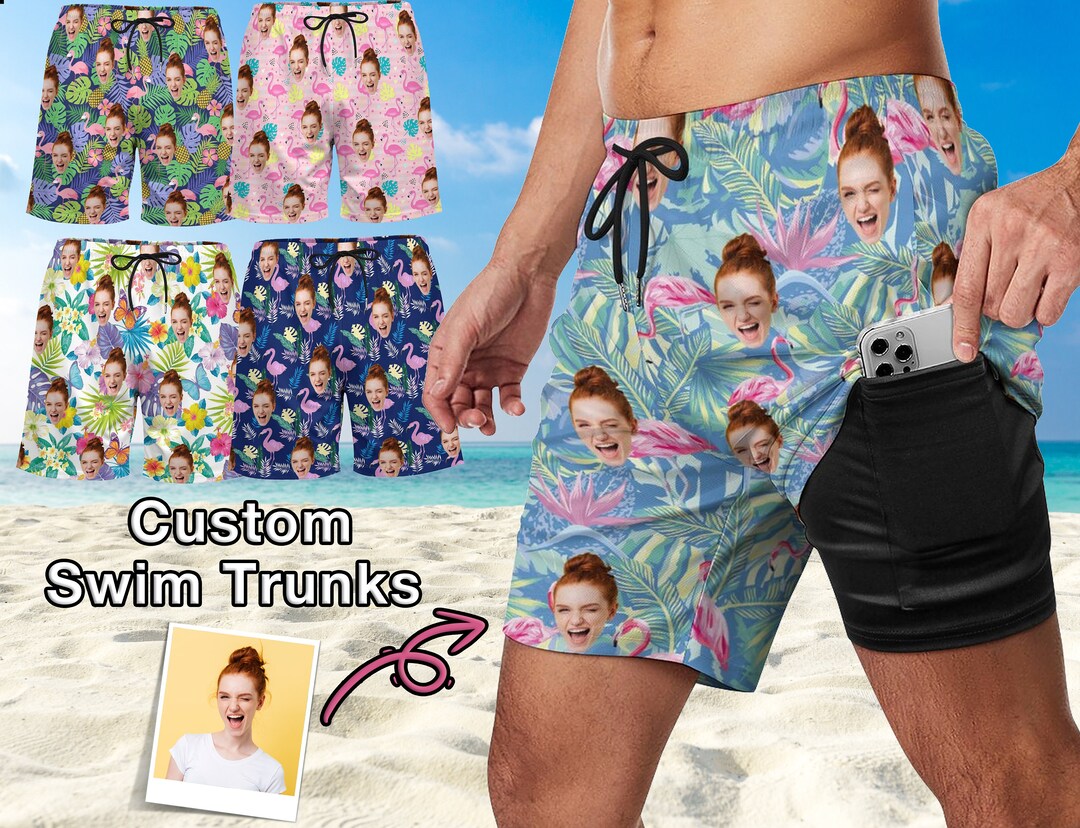 Custom Face Flamingo Swim Trunks, Personalized Photo Beach Shorts - Etsy