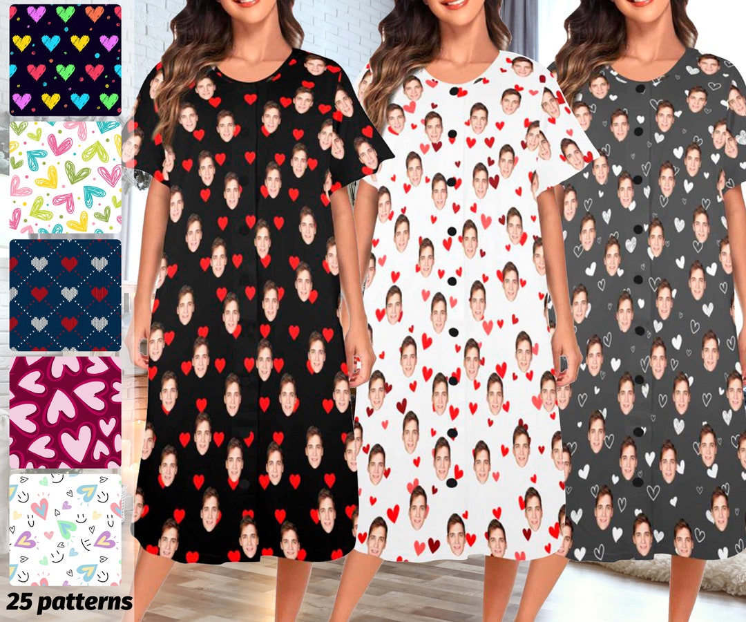 Custom Face Nightgown,personalized Photo Hearts Pajamas Dress for Women ...