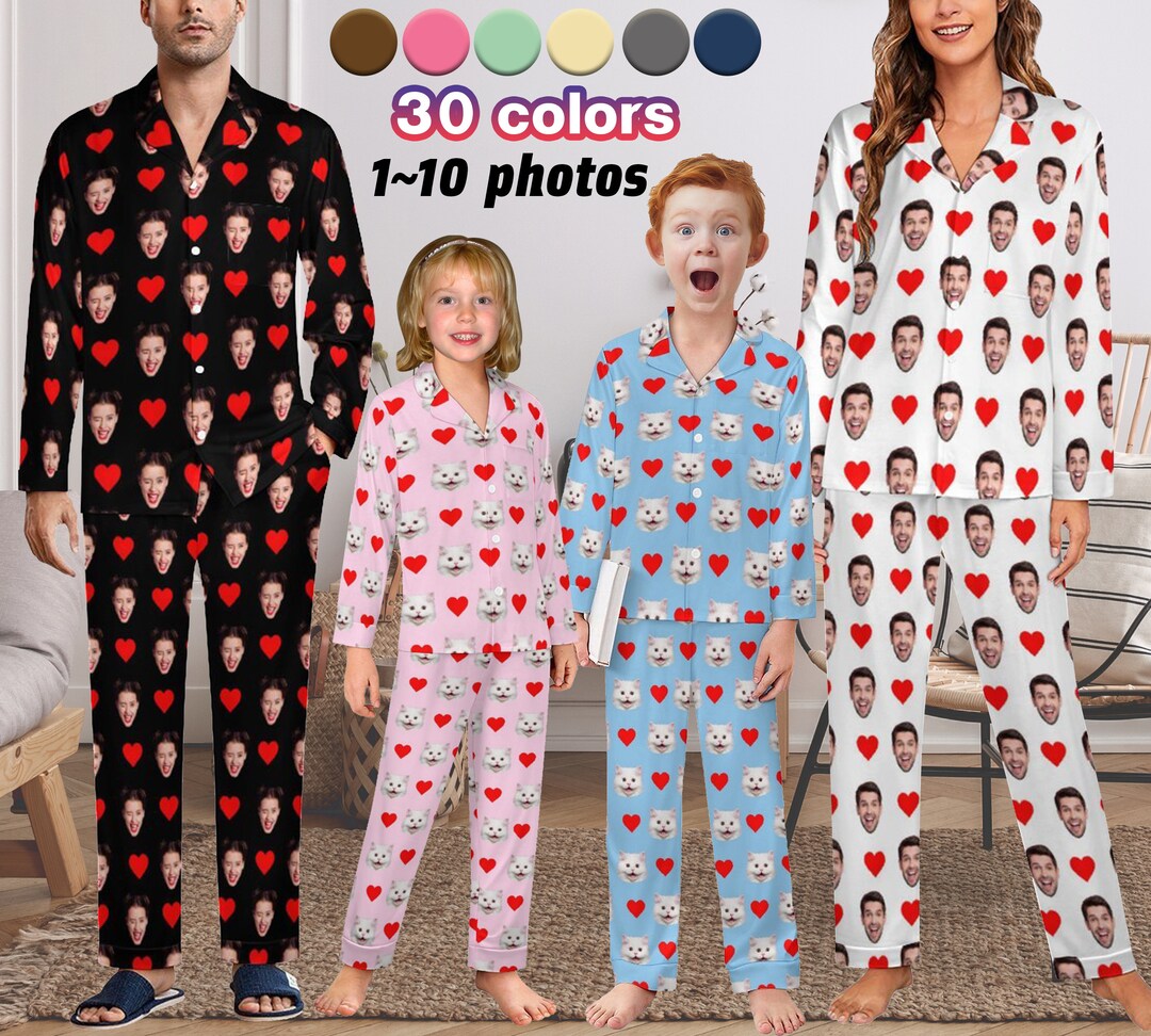 Custom Face Pajamas Set,personalized Hearts Pajama Set With Dog Photo ...
