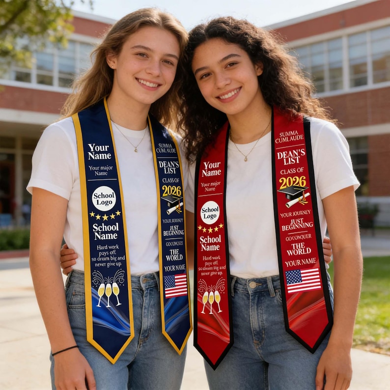 Custom 2026 Graduation Stole, Personalized Photo/logo/name/flag ...