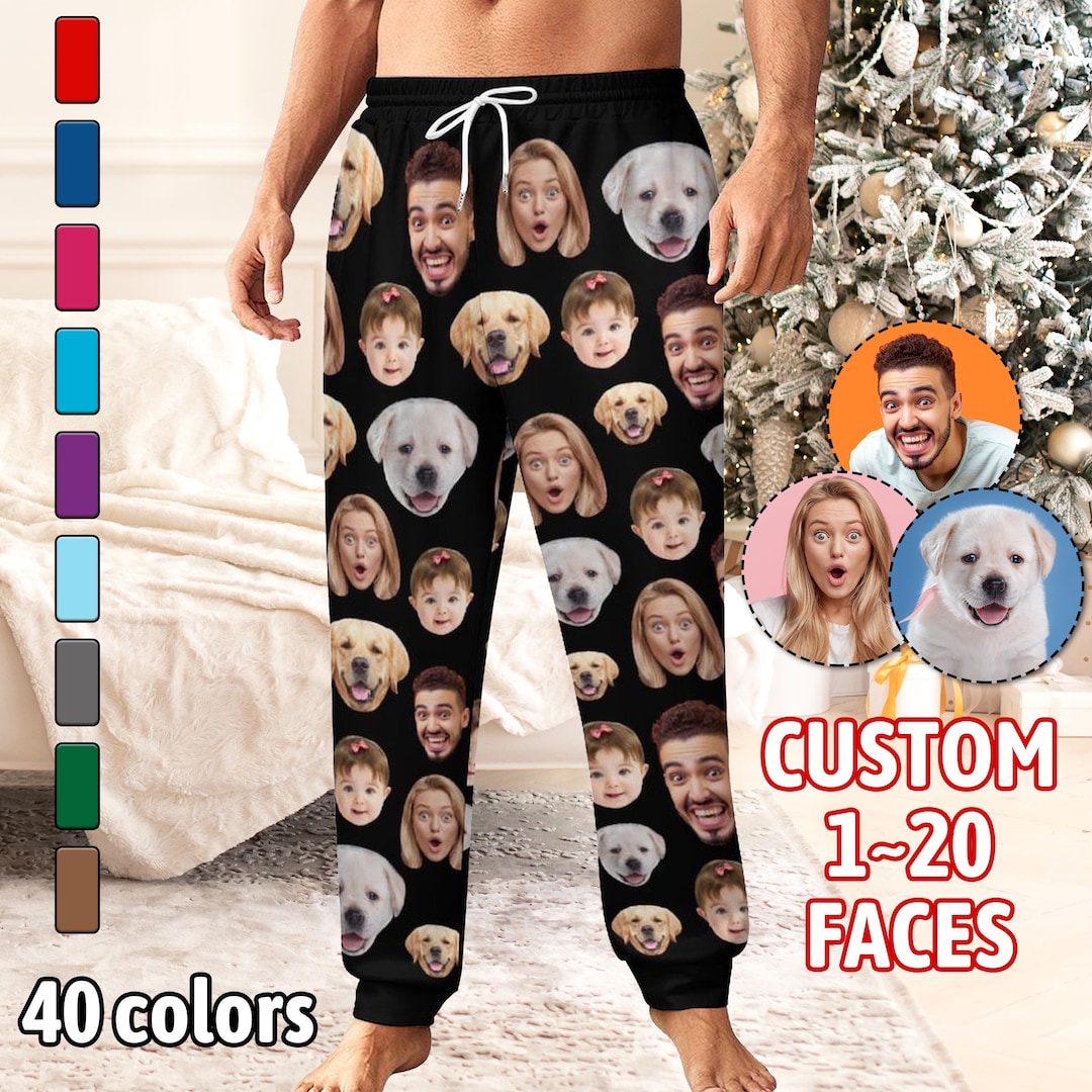 Custom Photo Pajama Pants, Personalized Pet Face Sweatpants, Unisex ...