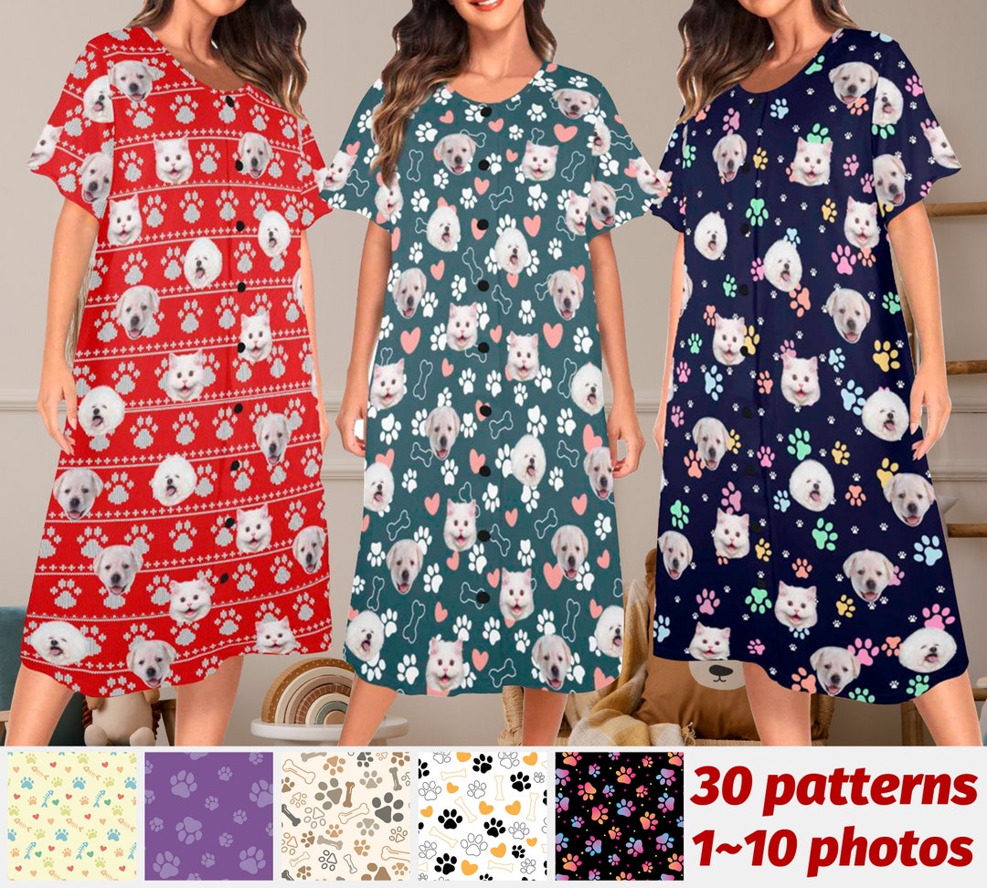 Custom Face Nightgown,personalized Dog Photo Pajamas Dress for Women ...