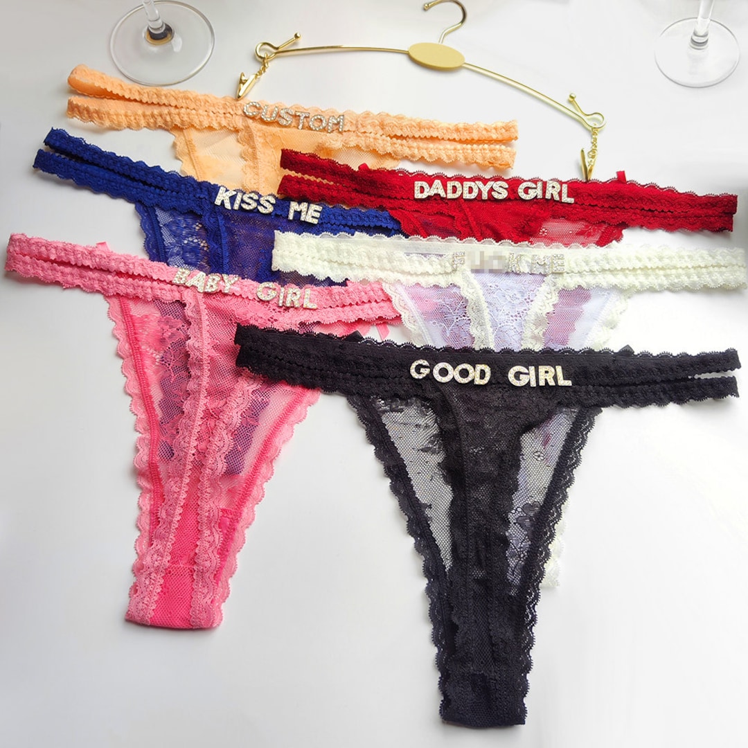 Custom Name Thong Personalized Crystal Silver Gold Letters Underwear G ...