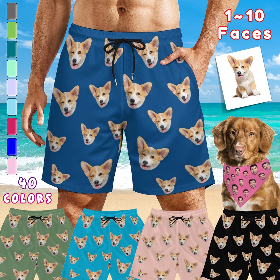 Custom Swim Trunks With Face,personalized Pet Dog Photo Beach Shorts ...