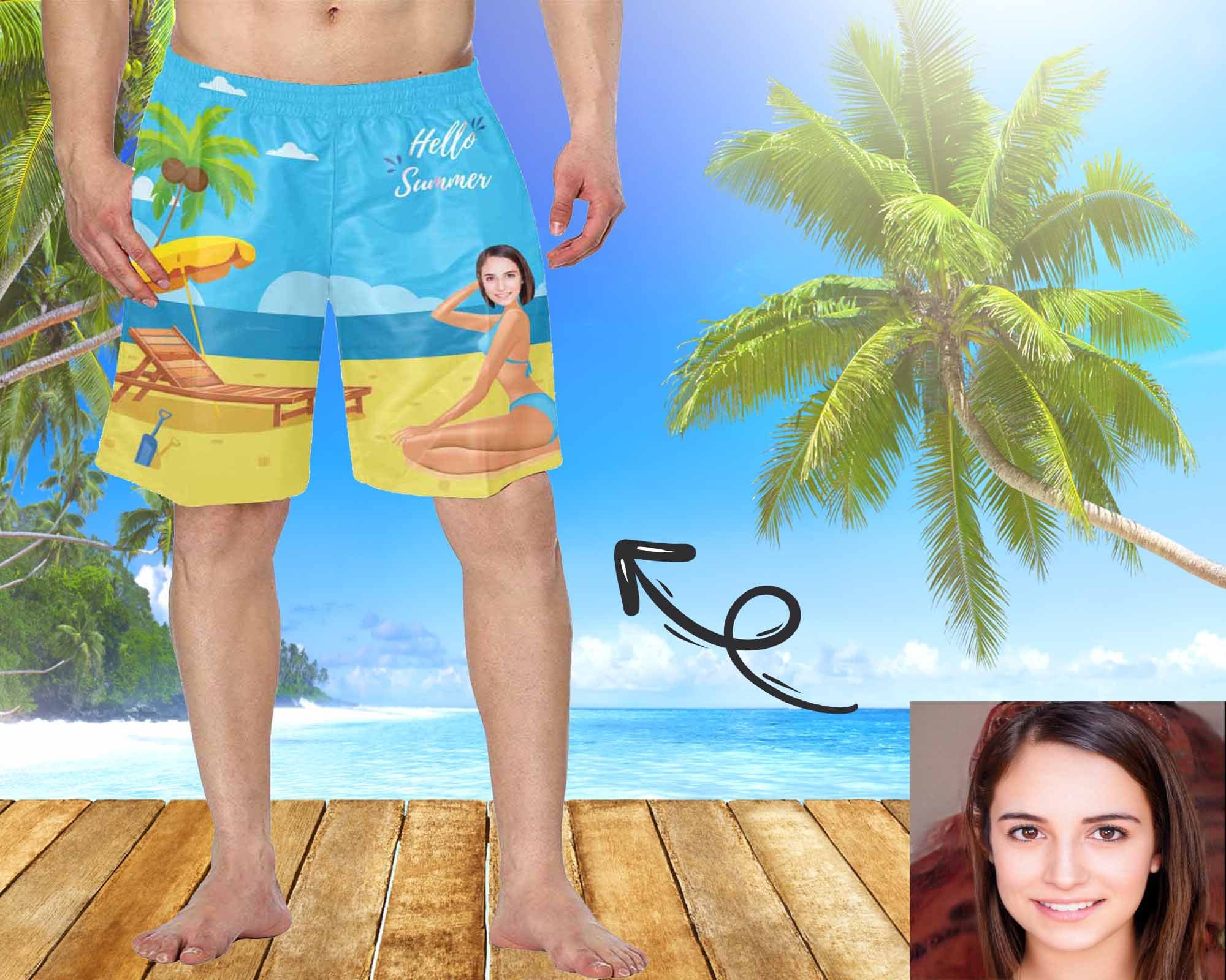 Custom Funny Swim Shorts With Faces Customized Ts Mens Etsy