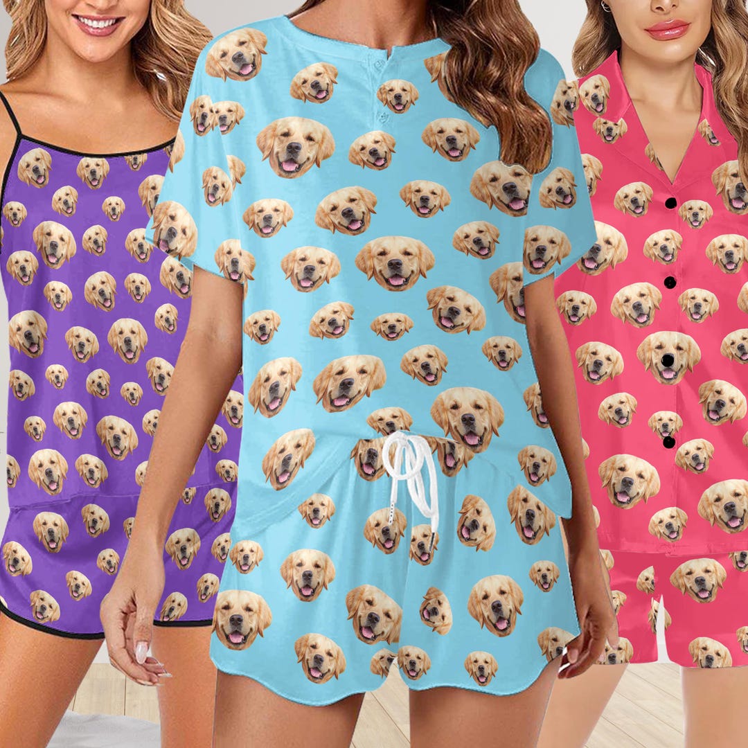 Custom Dog Face Pajama Set, Personalized Pet Photo Ladies Pajamas - Etsy