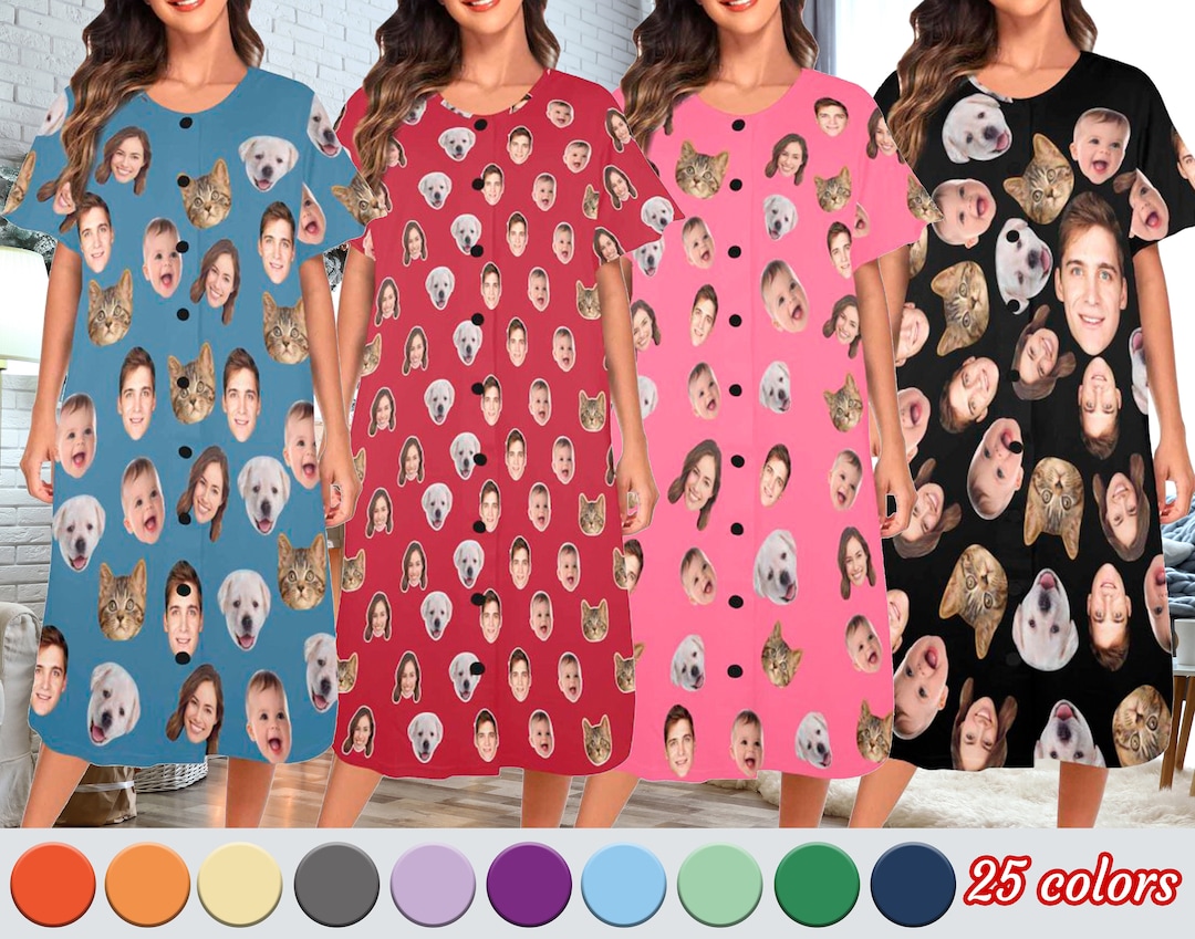 Custom Face Nightgown,personalized Photo Pajamas Dress for Women,custom ...