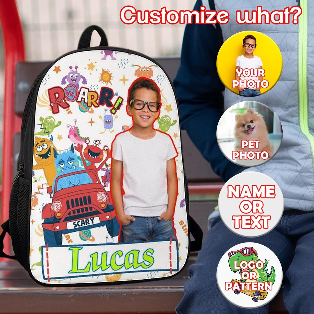 Personalized Photo Backpack, Custom Name School Bag, Birthday Gift - Etsy