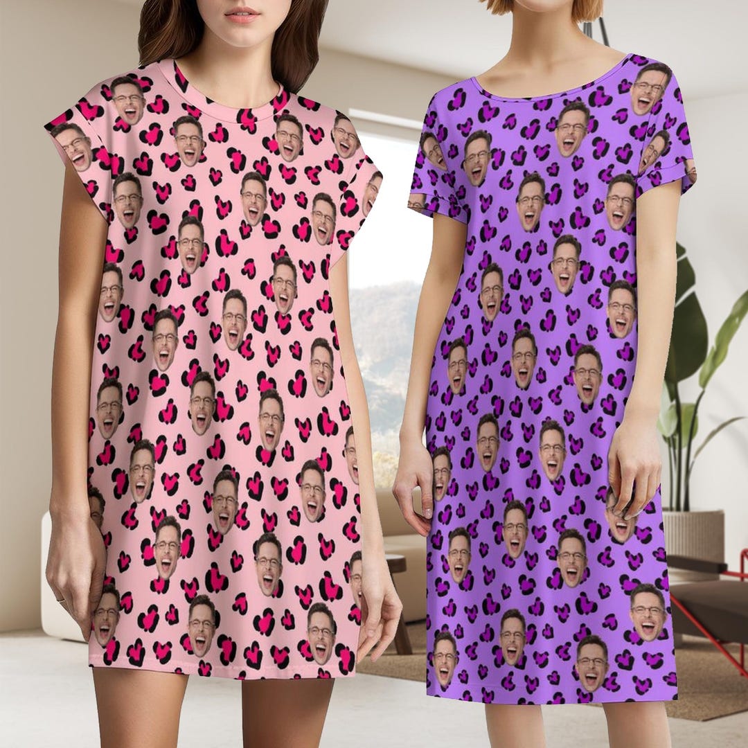 Custom Face Pajama Dress, Personalized Photo Nightgown, Mother's Day ...