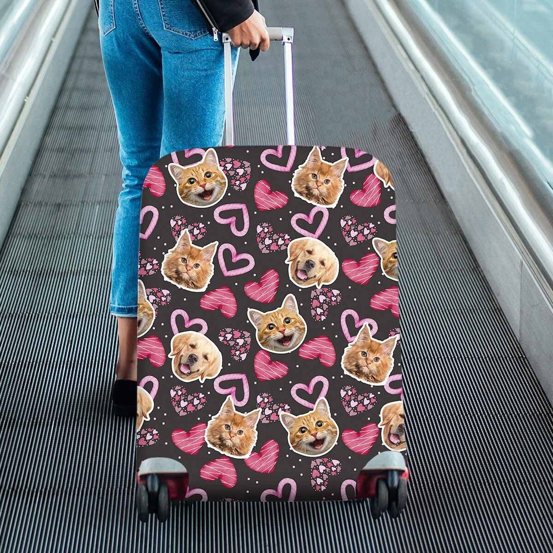 Custom Luggage Cover With Pet Photo Personalized Face Logo Suitcase ...