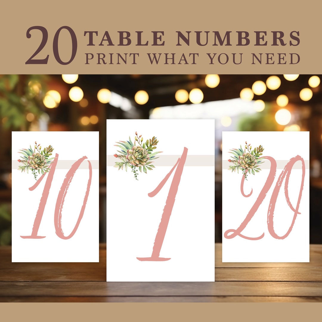 Floral Succulent Table Numbers 1-20: Rose Gold Boho Decor (PDF Download ...