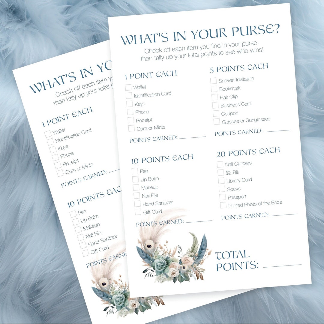INSTANT DOWNLOAD Purse Scavenger Hunt Bridal Shower Printable Game What ...