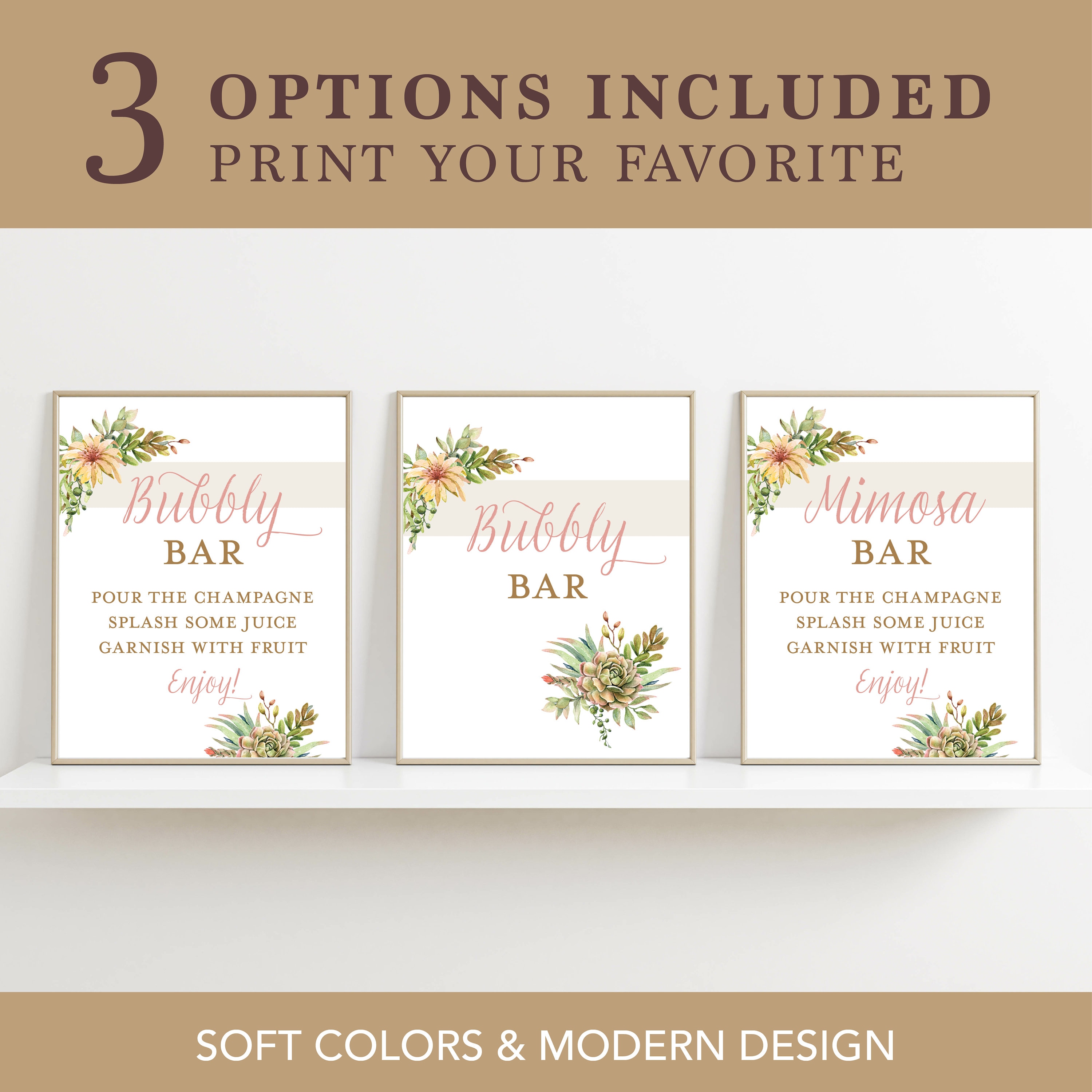 Mimosa Bar Sign: Boho Succulents, Rose Gold Bridal Shower (PDF) - Etsy