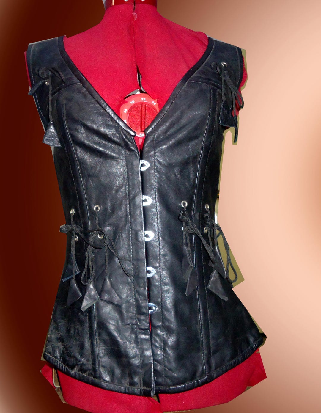 Real Leather Women Gothic Over Bust Steel Boned Front Busk Long Corset ...