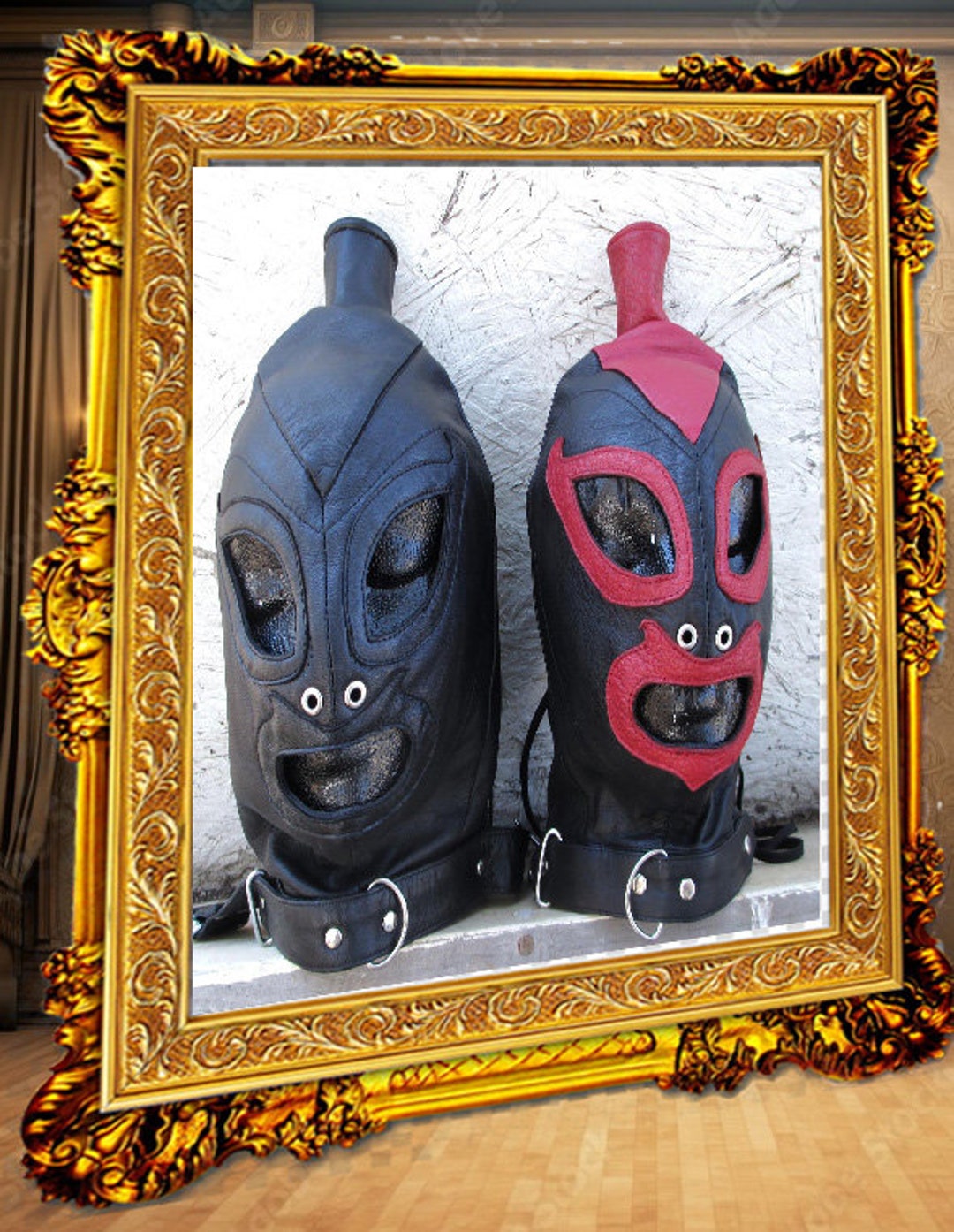 Real Leather Bondage Submissive Hood Ponytail Gimp Cosplay Halloween Fetish Gimp Prosthetic ...