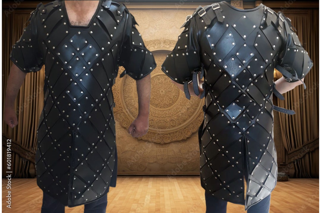 Real Leather Thick Padded Gambeson Coat Vintage Mercenary Vest Armadura ...