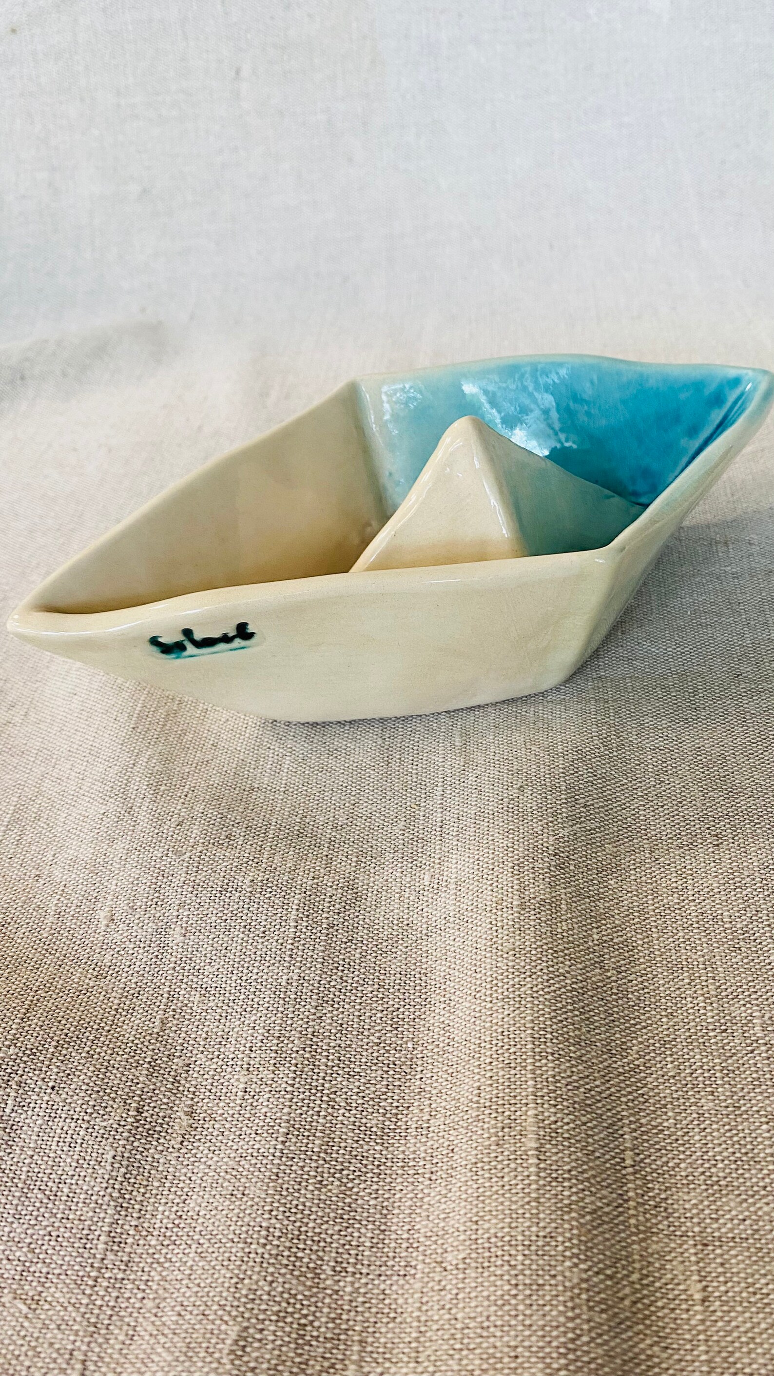 Ceramic Paper Boat, Azure Paper Boat Art Object, Good Luck Paper Boat ...