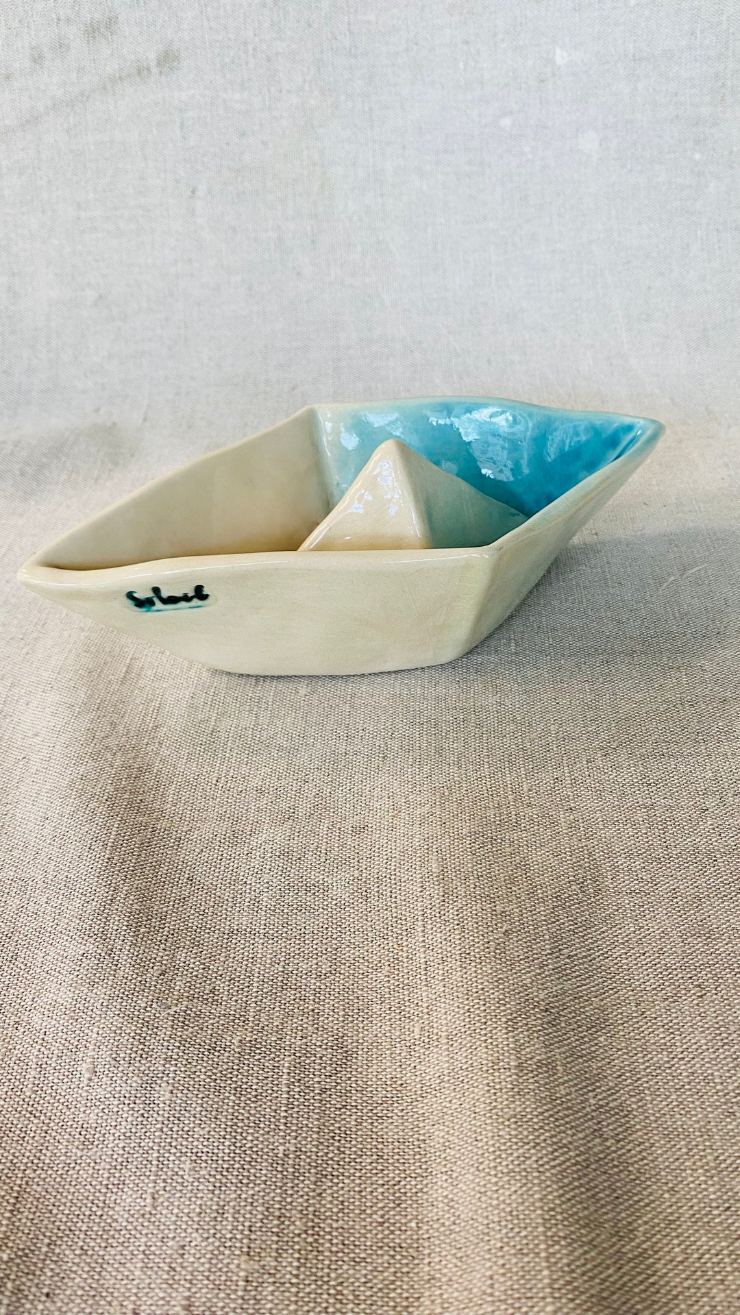 Ceramic Paper Boat, Azure Paper Boat Art Object, Good Luck Paper Boat ...