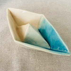 Ceramic Paper Boat, Azure Paper Boat Art Object, Good Luck Paper Boat ...