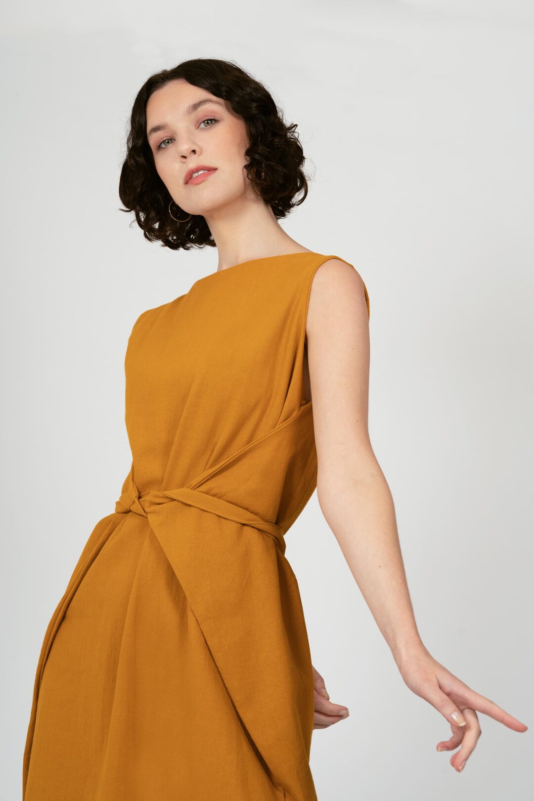 LUCY DRESS in Mustard - Sustainable Organic Cotton Wrap Dress, Boho ...