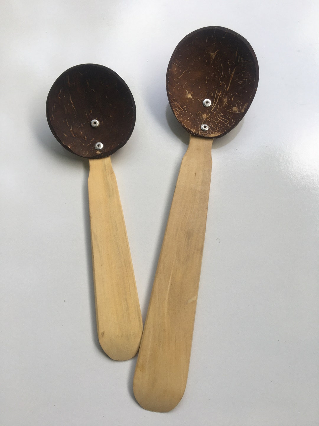 Set of 2 Coconut Spoons 11 Inch & 8 Inch Handmade Cooking Eco Friendly ...