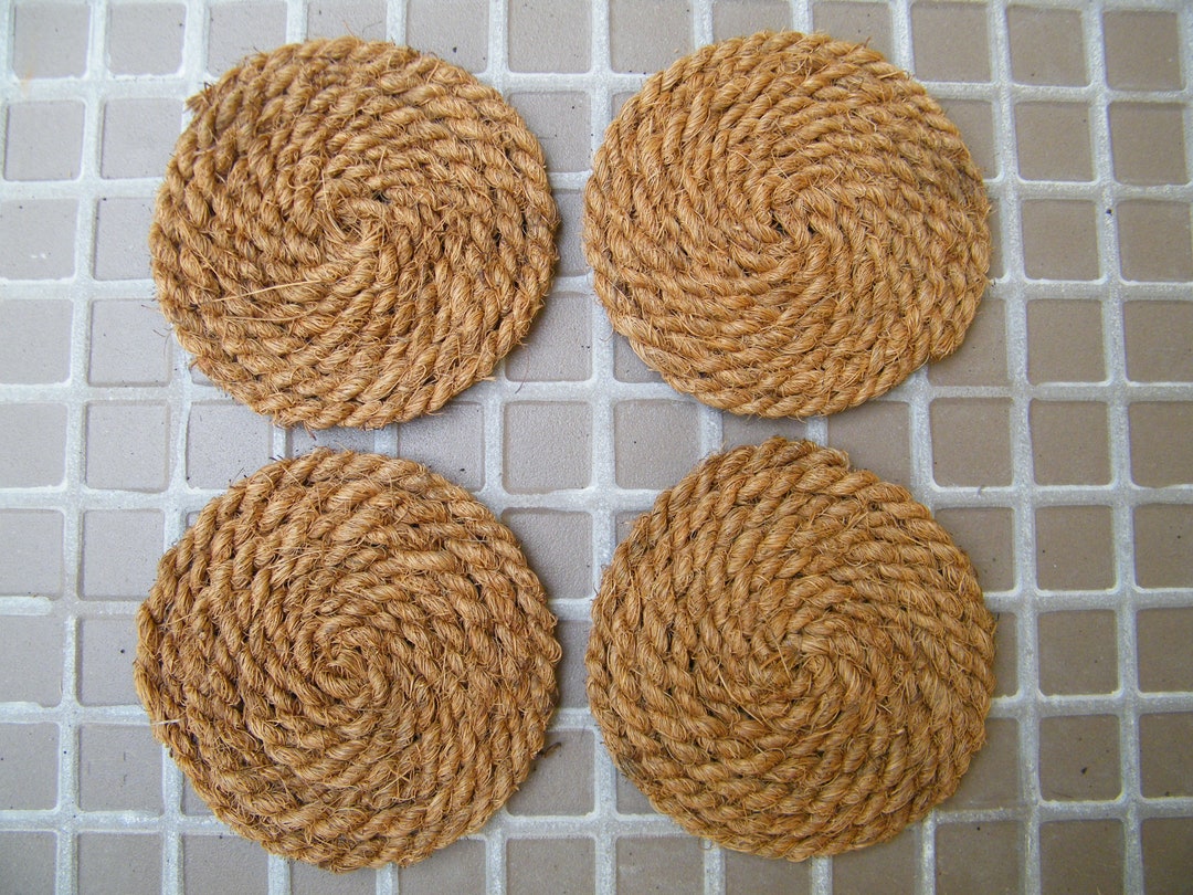 4 Pcs Coconut Coasters, Round Woven Coaster for Table, 4 Inch, Heat ...