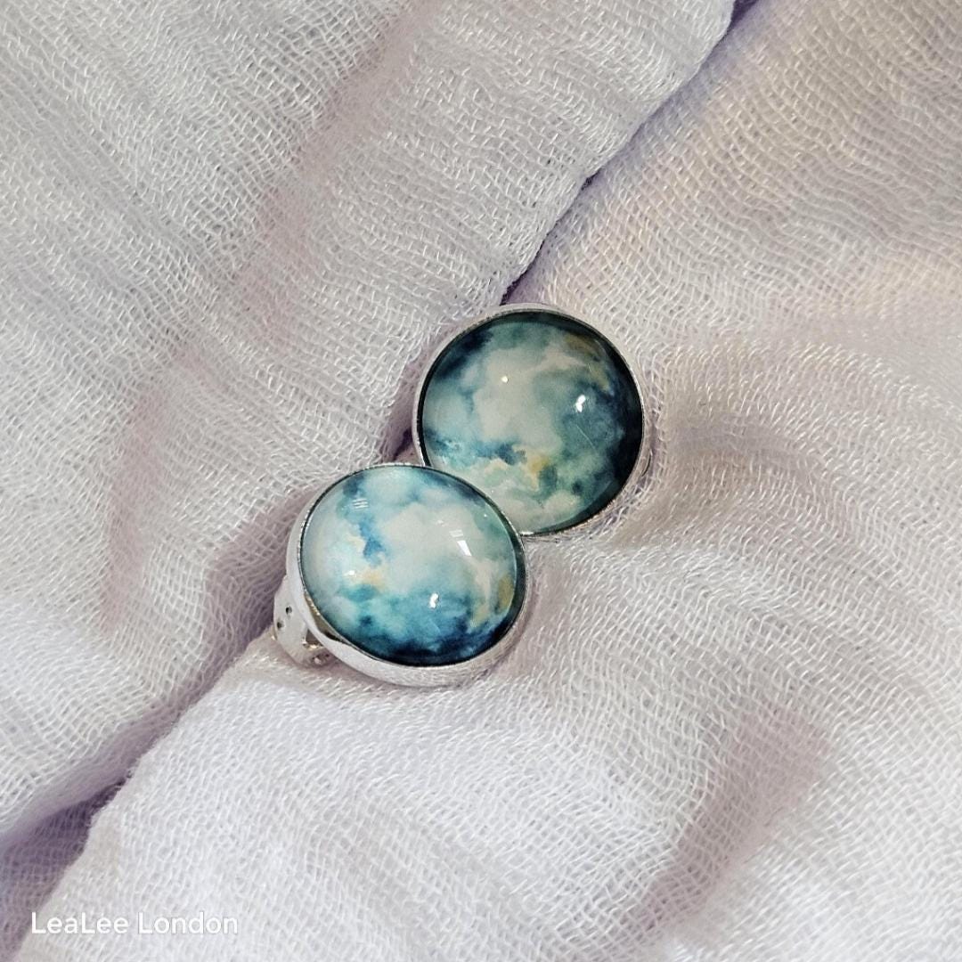 Blue Watercolor Clip on Earrings: Silver Tone, Hypoallergenic Non ...