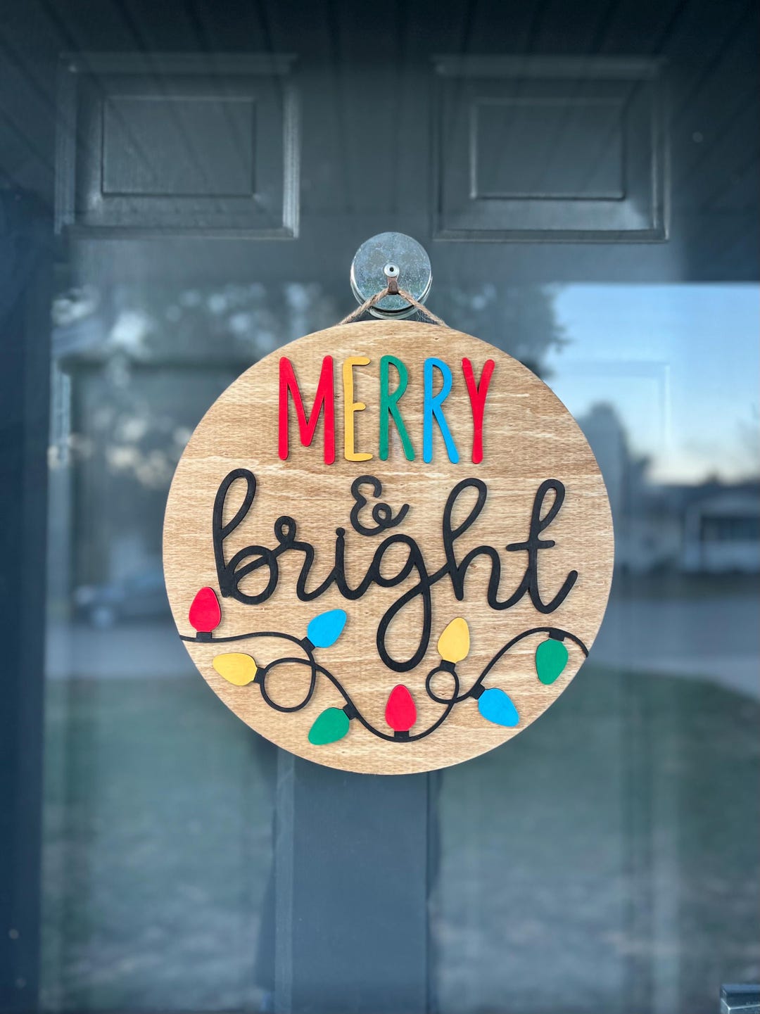 Merry and Bright Door Hanger | Fun Porch Decor | Snow Decor | Colorful ...