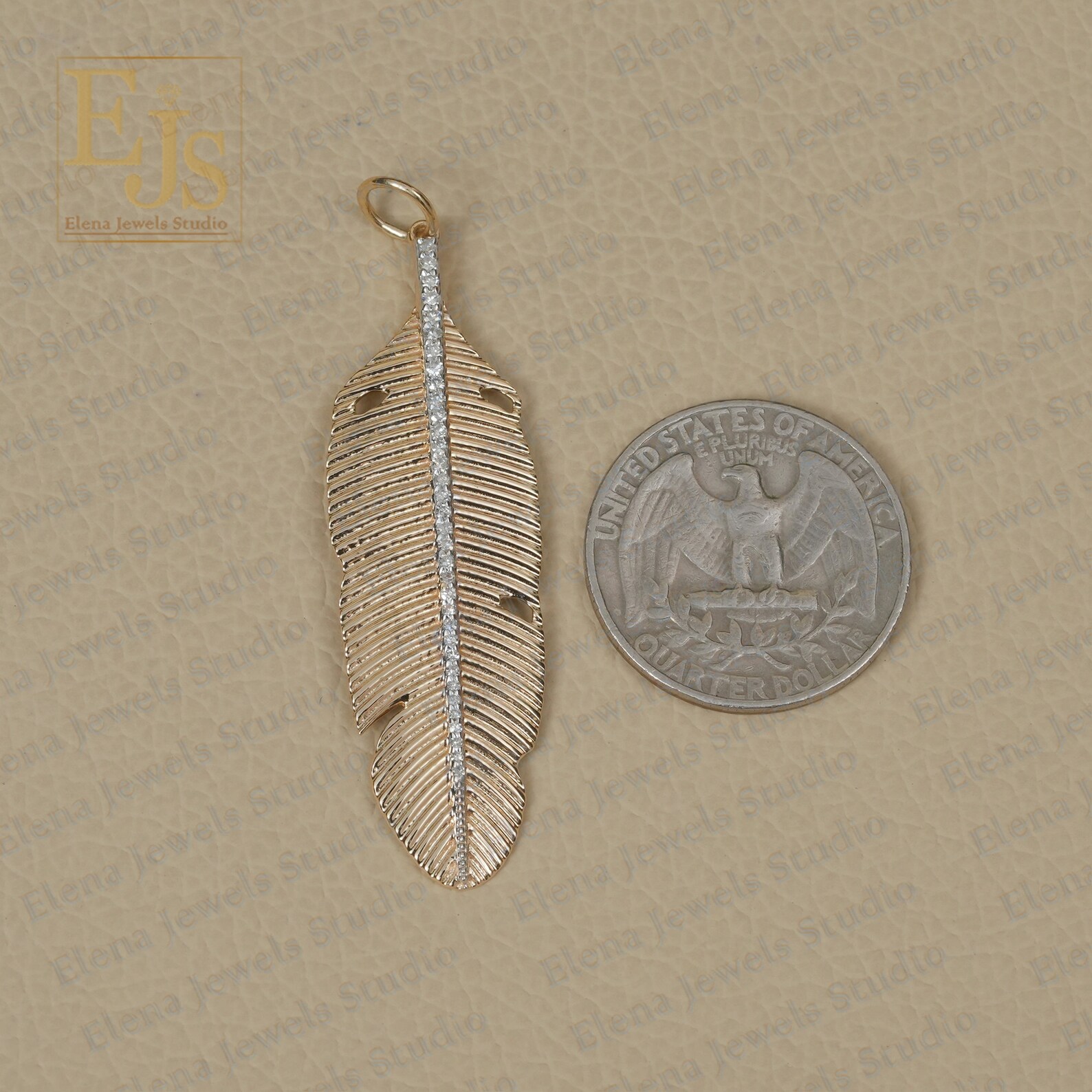 14K Gold & Diamond Pendant, Gold Diamond Leaf Shape Pendant, Diamond ...